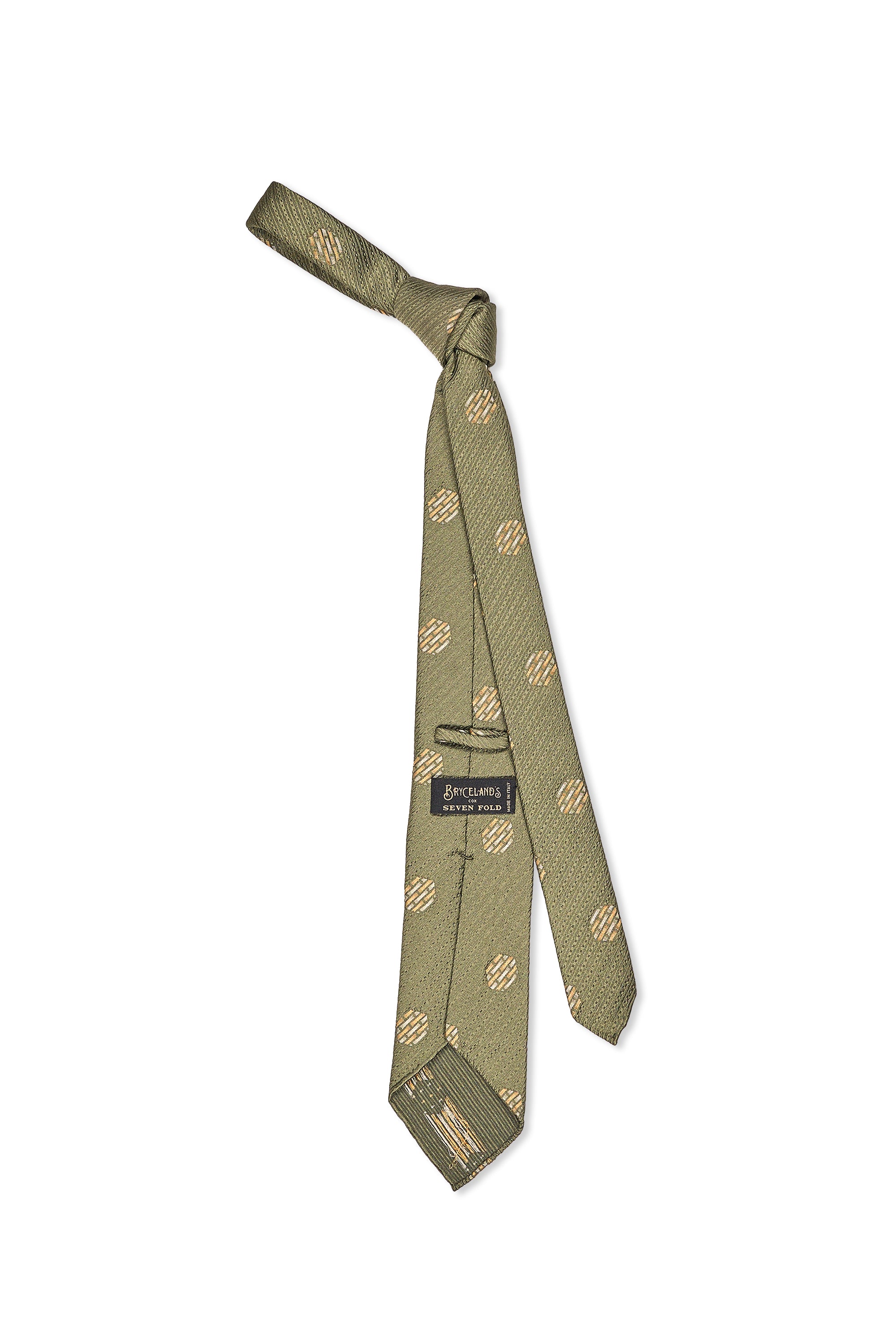 Seven Fold Olive with Gold Pattern Silk Tie – Drop 93